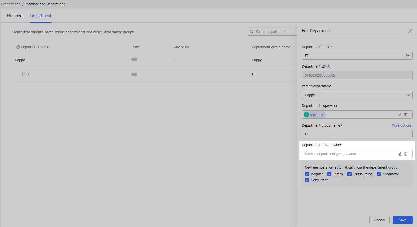 Admin | Change department group owner