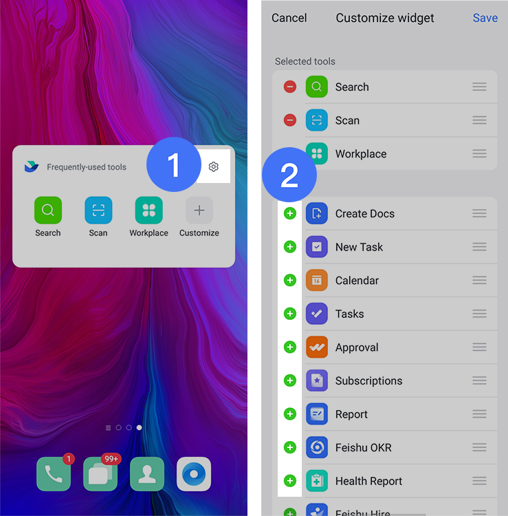 Use Feishu widgets on your mobile device
