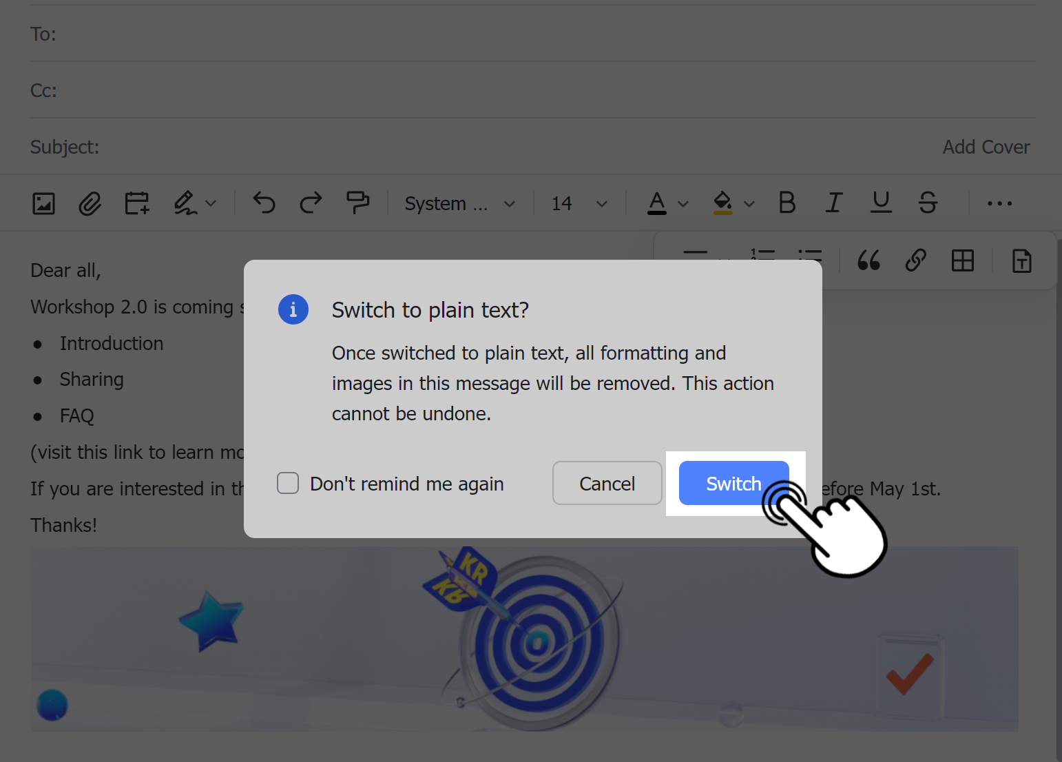 Turn on plain text mode