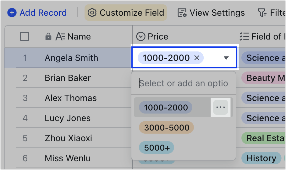 Use single and multiple option fields in Base