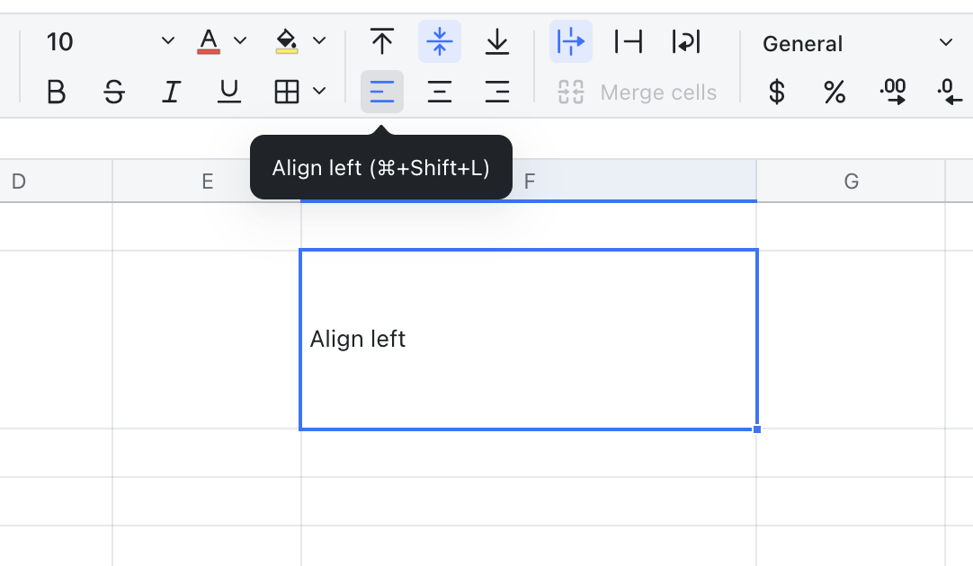 Align text in Sheets