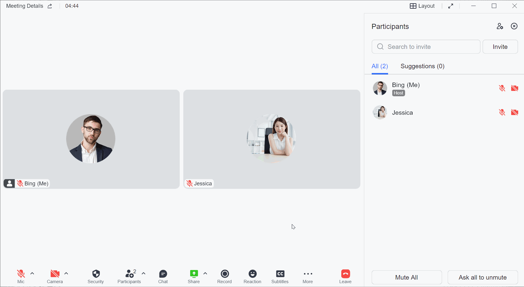 Chat and emoji reactions in a meeting
