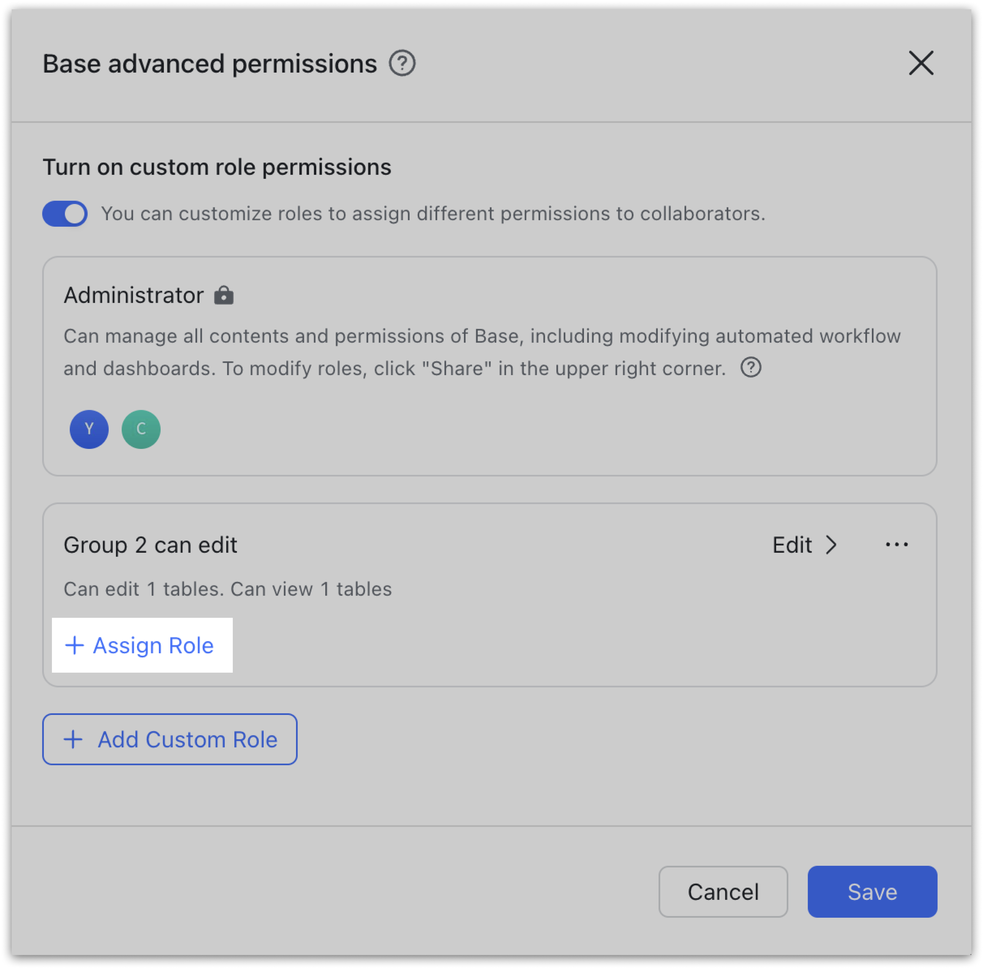 Use Base advanced permissions