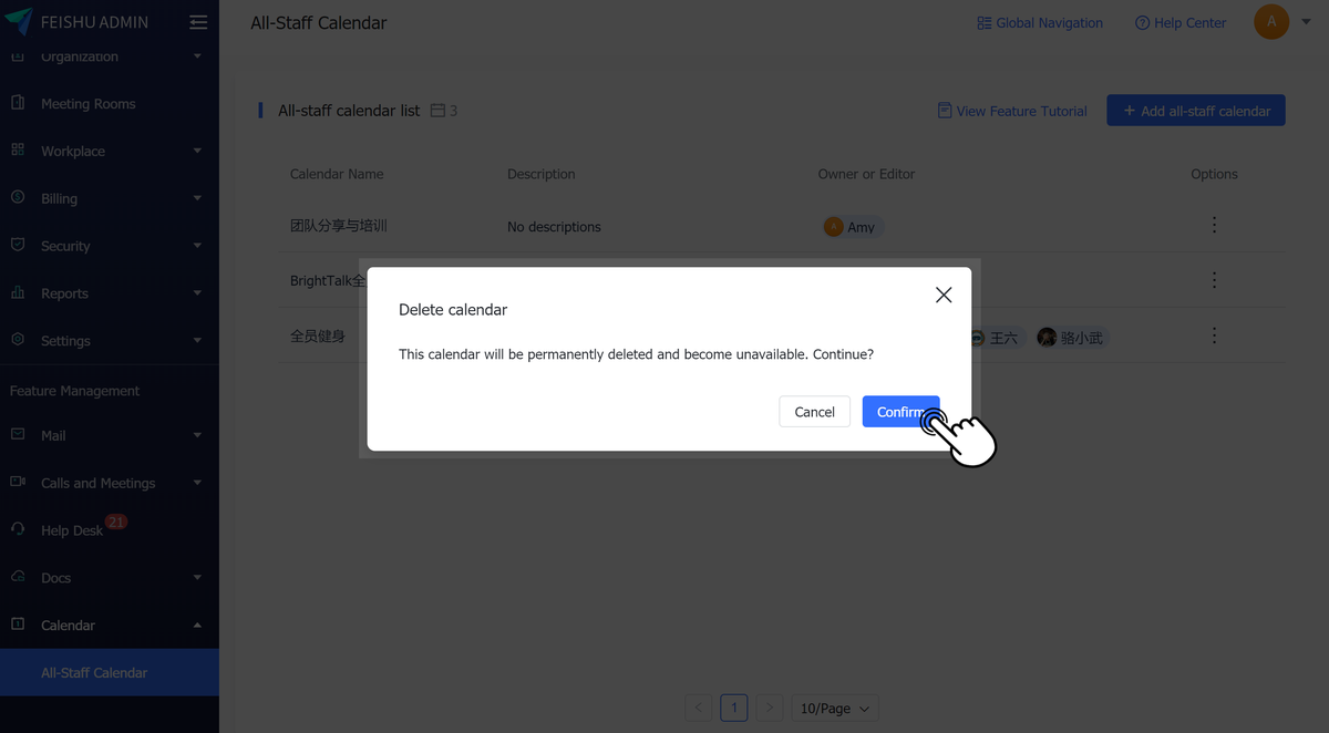 Admin | Create and manage all-staff calendars