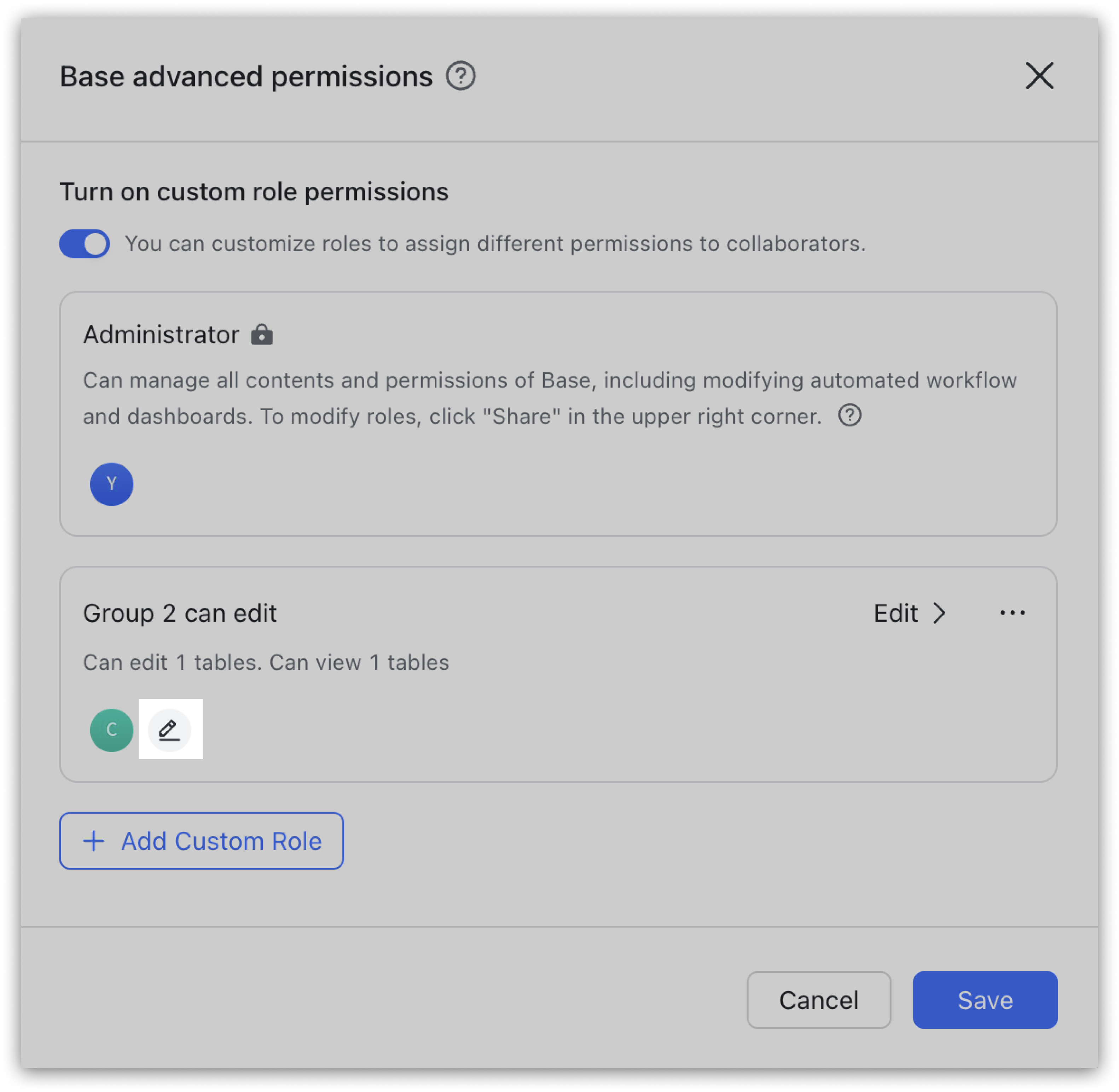Use Base advanced permissions