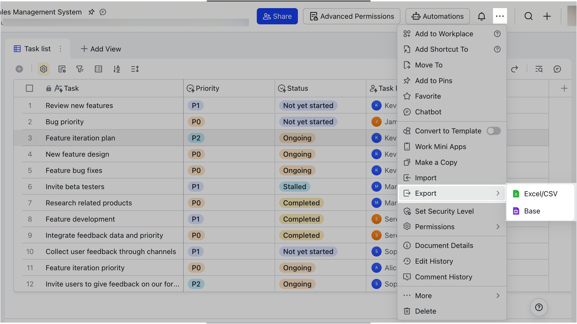 Import and export a base
