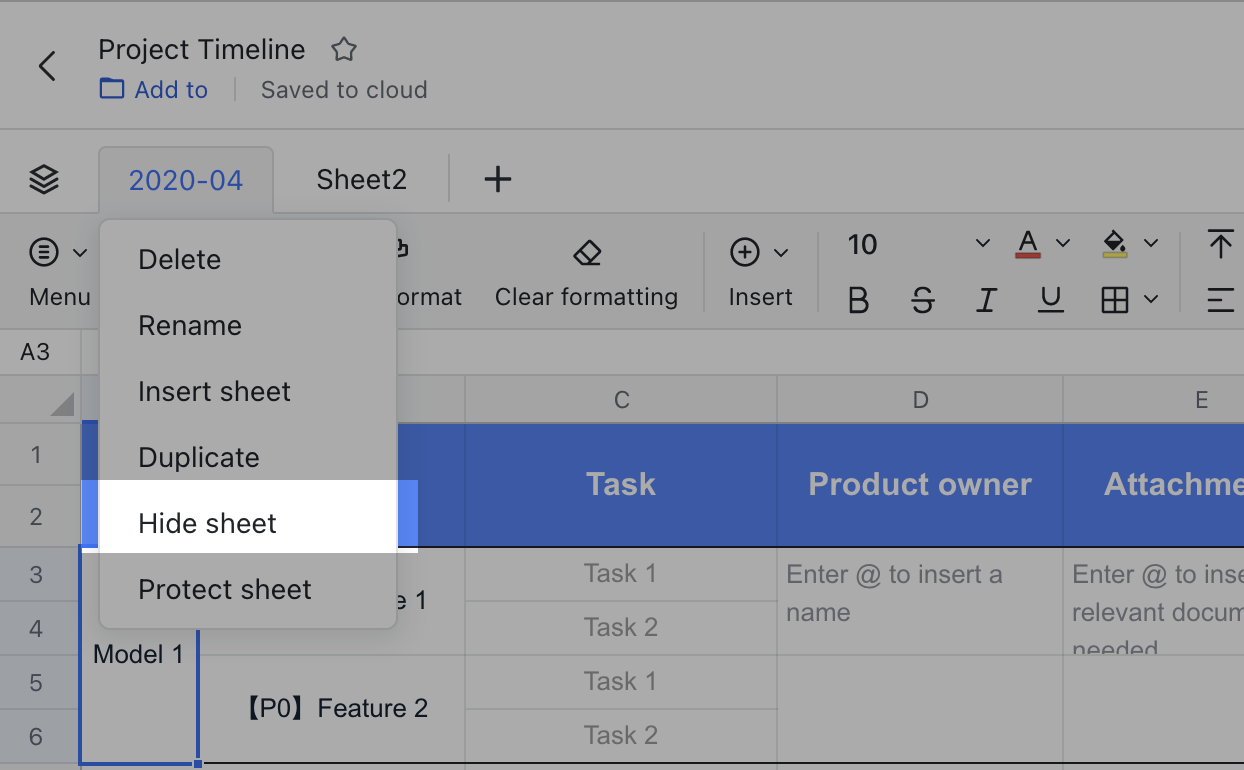 Hide sheets, rows, and columns in Sheets
