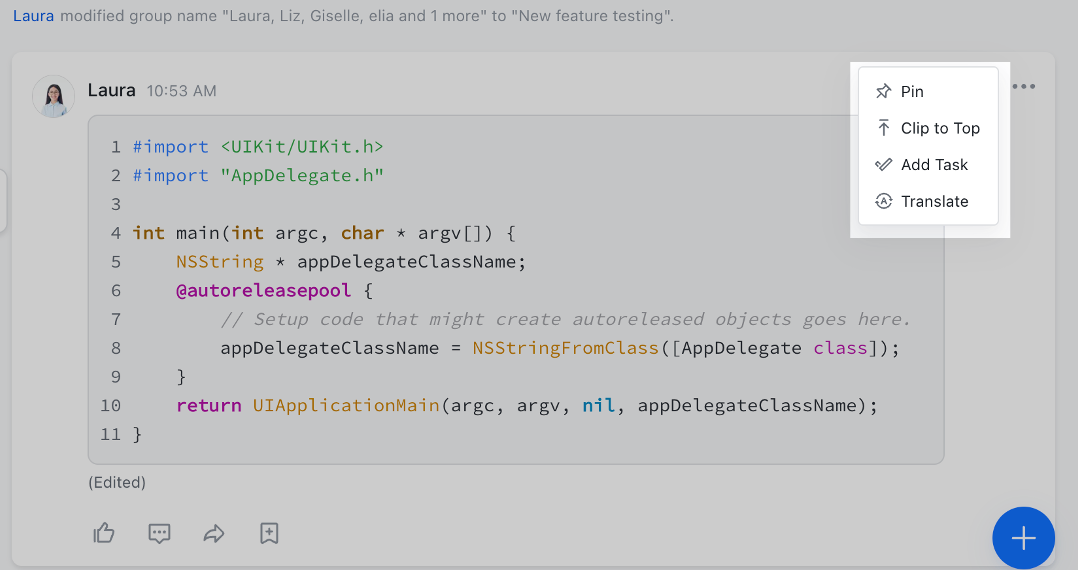 Send code block messages