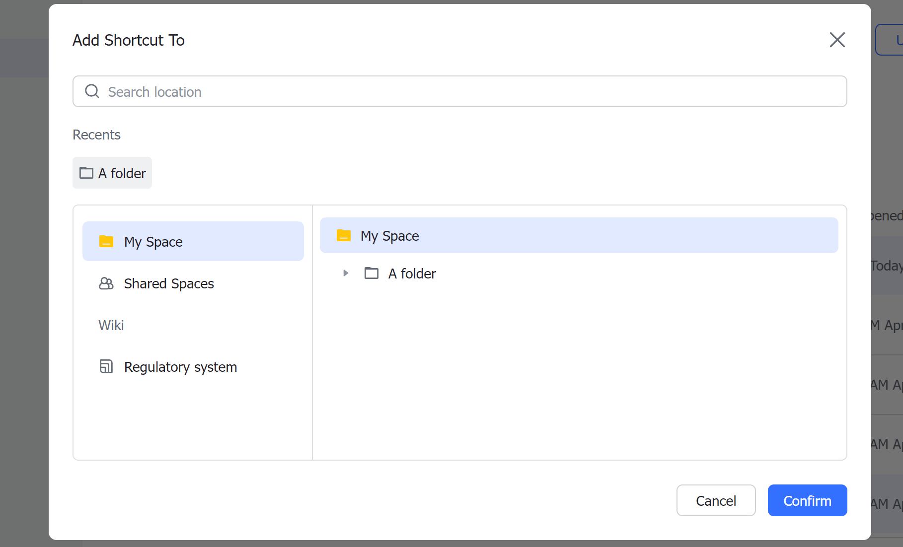 Add a document shortcut