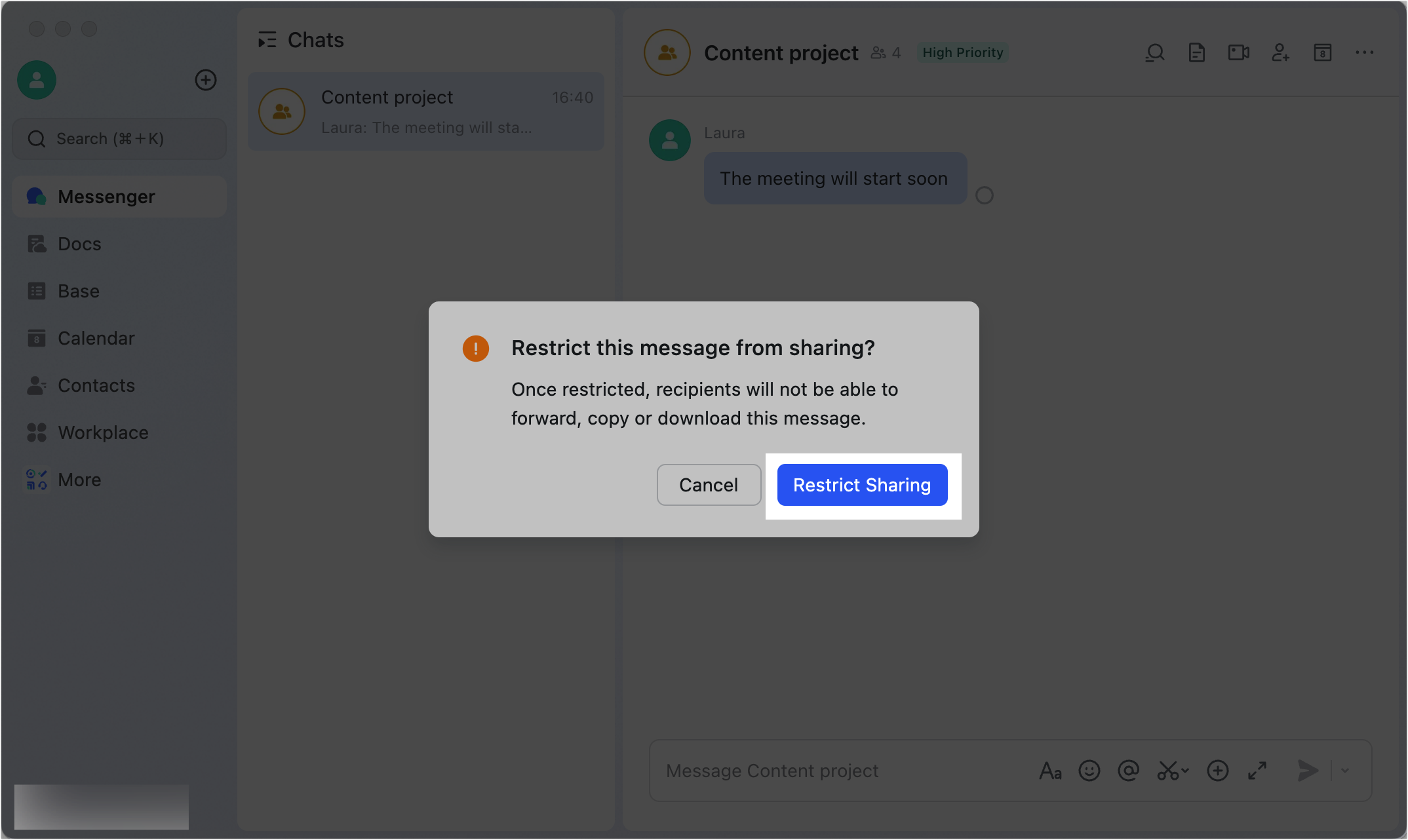 Restrict message sharing