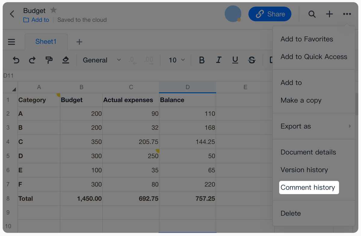 Post a comment in Sheets