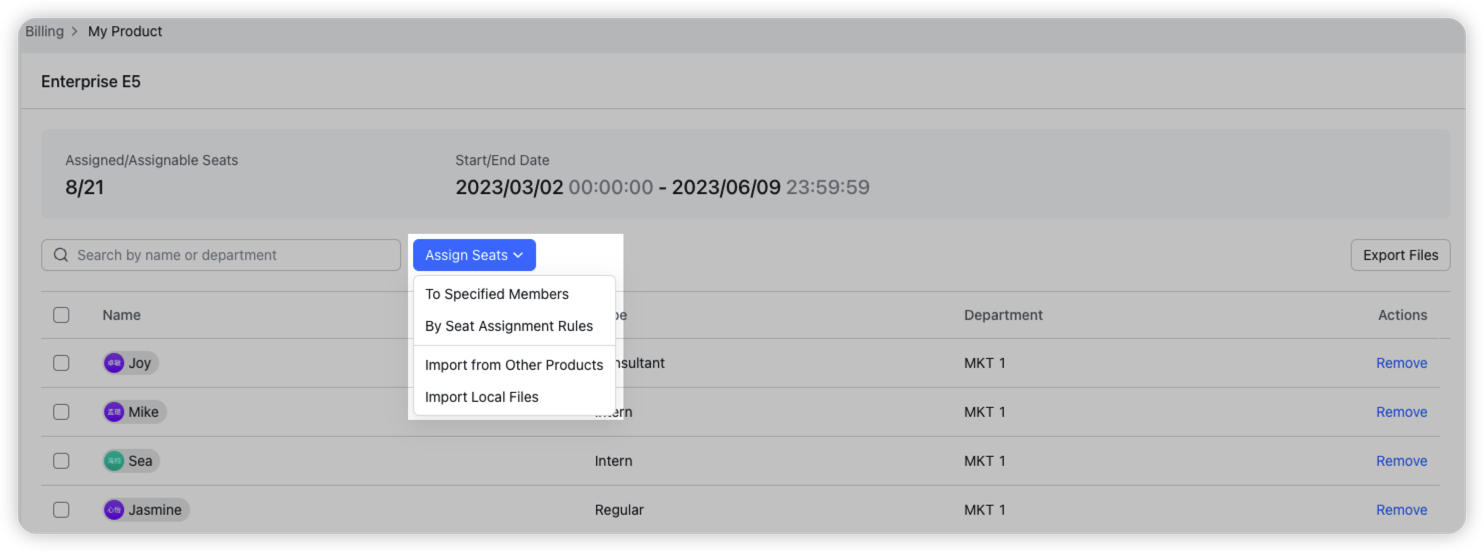 Admin | Assign seats