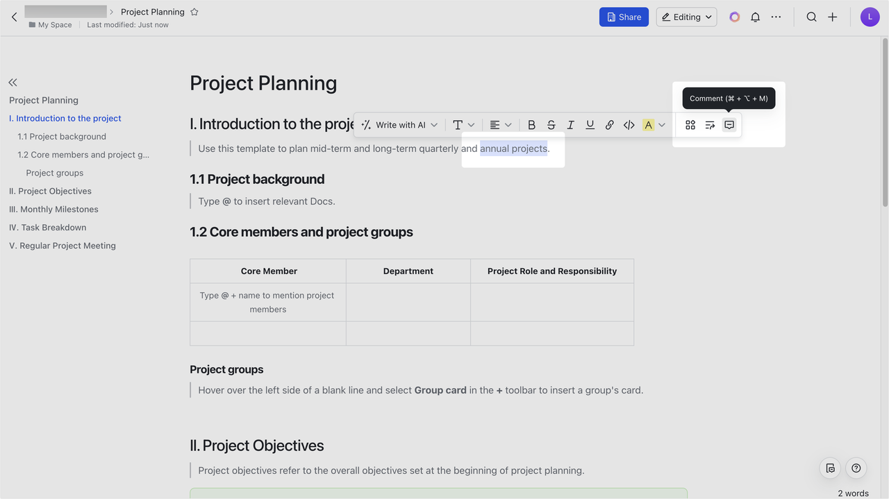 Use comments in Docs