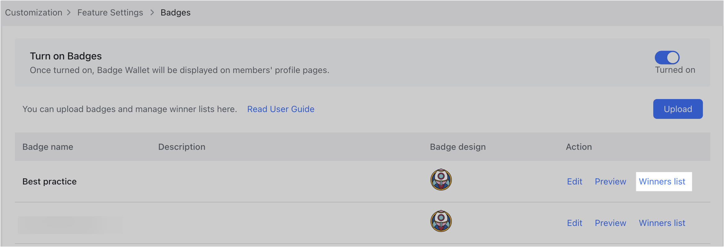 Admin | Upload and manage badges