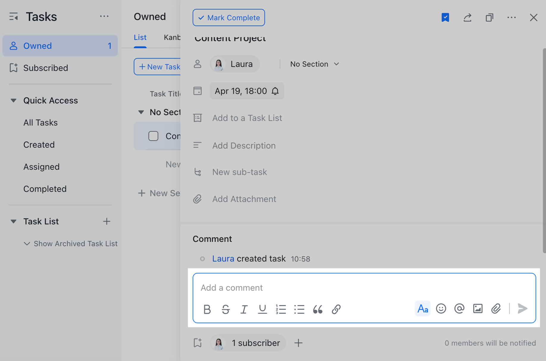 Use rich text in Tasks