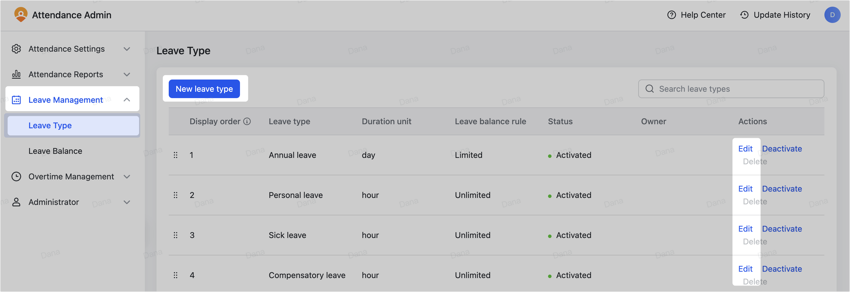 Admin | Configure leave type and rules