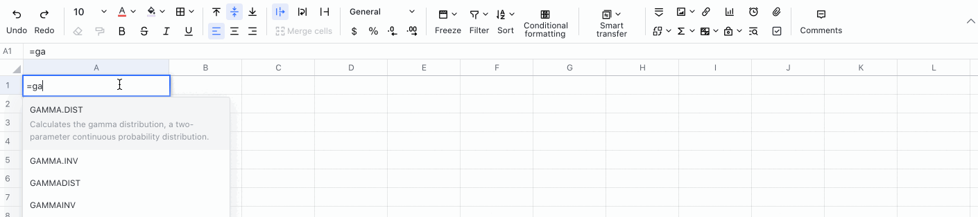 GAMMALN.PRECISE function for Sheets