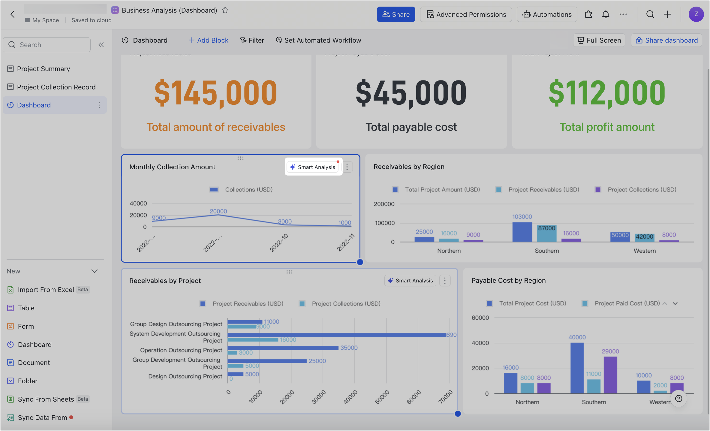 Use smart analysis and dashboard summary in Base