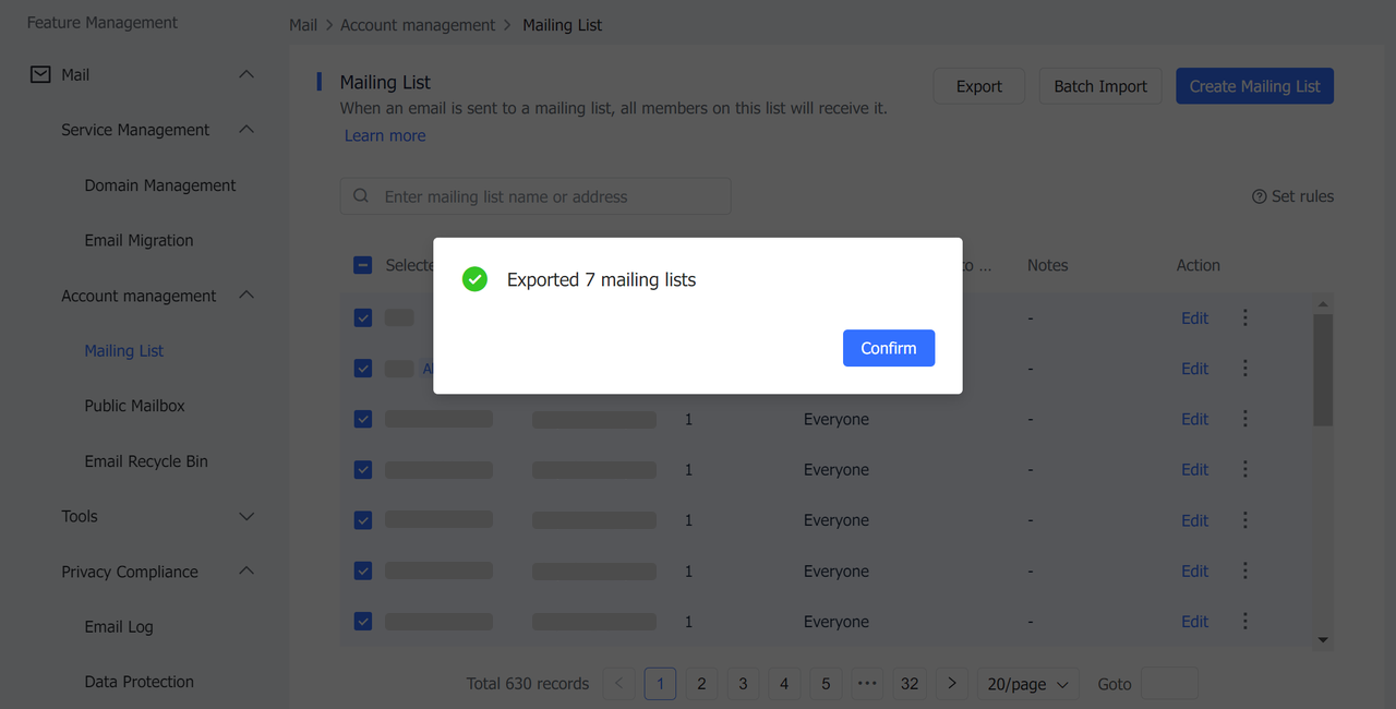 Admin | Batch import, export, and edit mailing lists