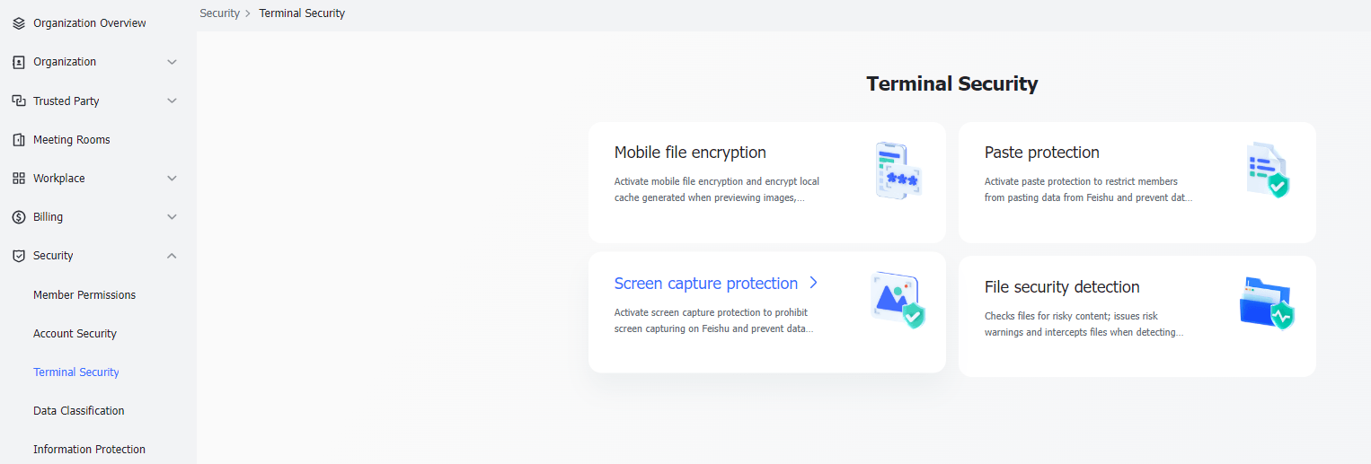 Turn on screen capture protection as an administrator