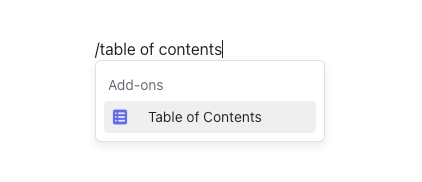 Use the table of contents add-on