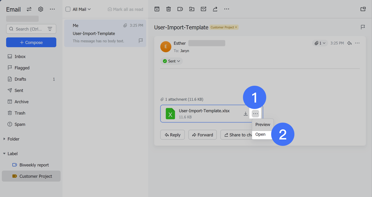 Open email attachments with local applications.