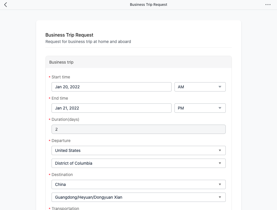 Half days Supported For Business Trip Requests
