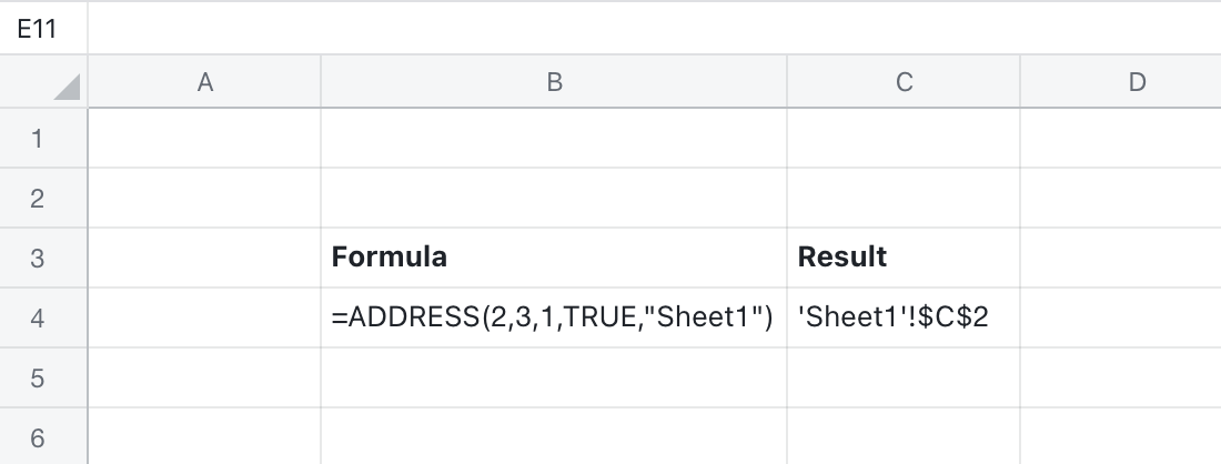 ADDRESS function for Sheets