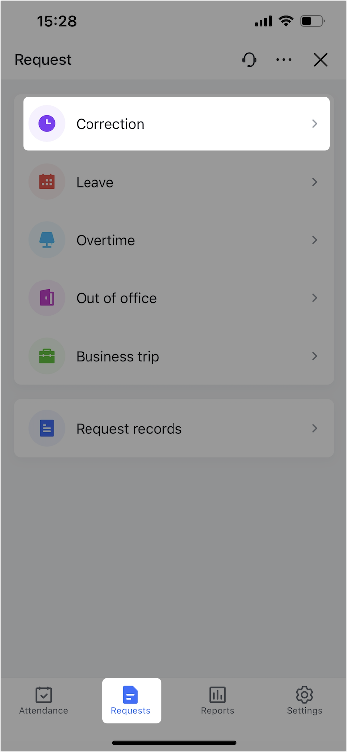 Submit an Attendance correction request