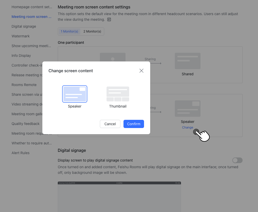 Admin | Set meeting room screen default views and order