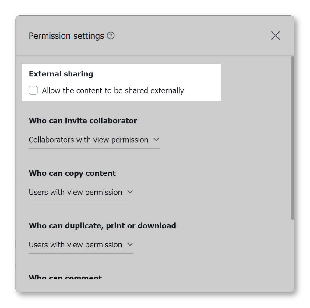 Set share, copy, download, and comment permissions for documents