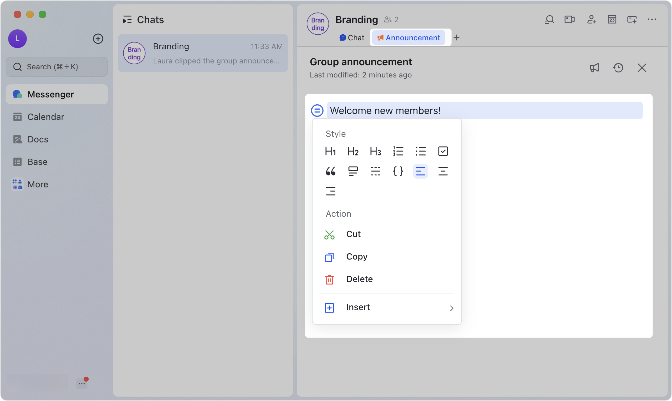 Post and manage group announcements