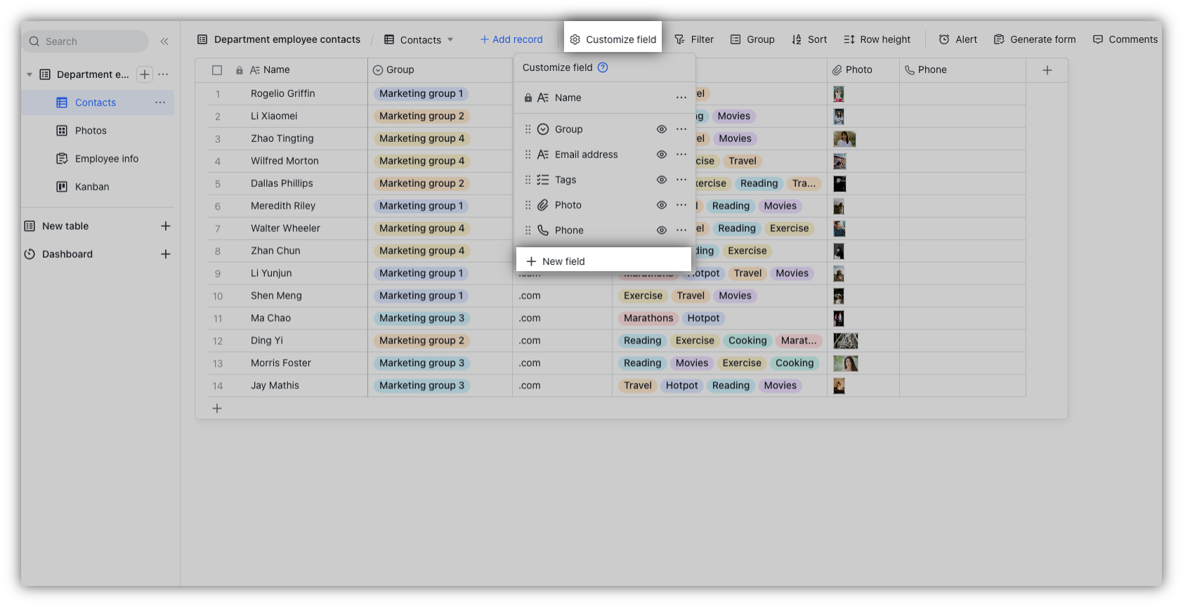 Use phone number fields in Base