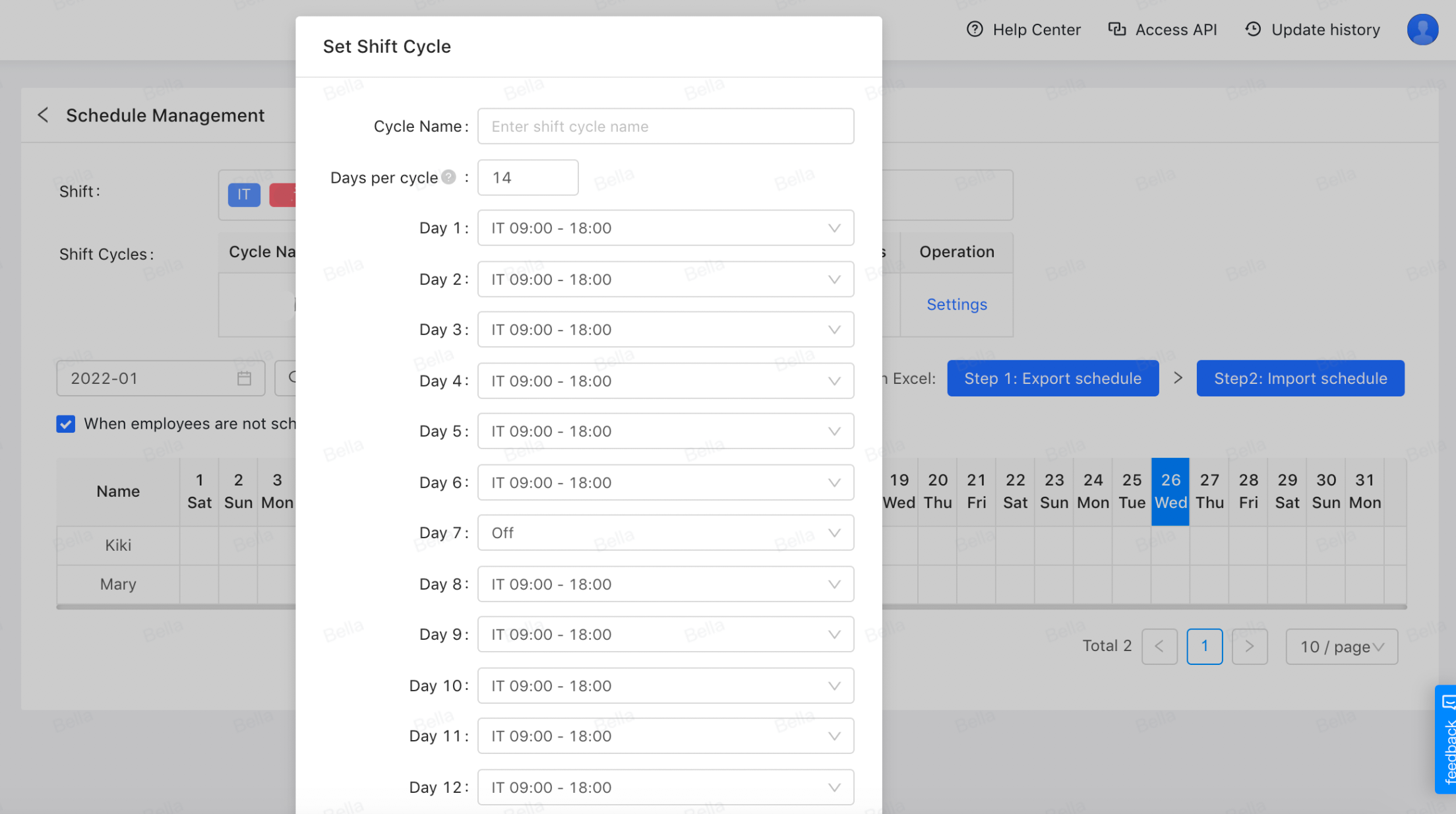 Set big/small shift attendance