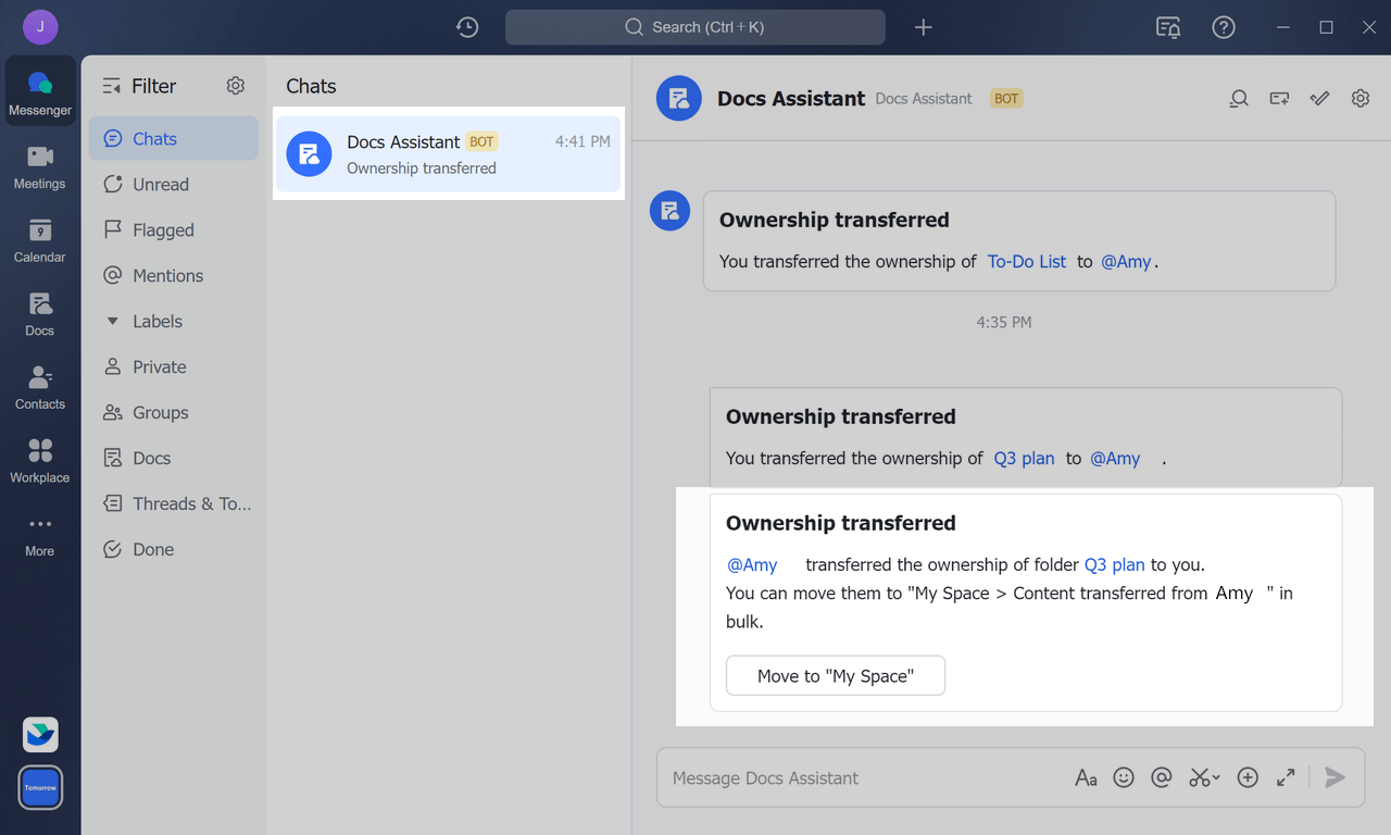Transfer document ownership in bulk