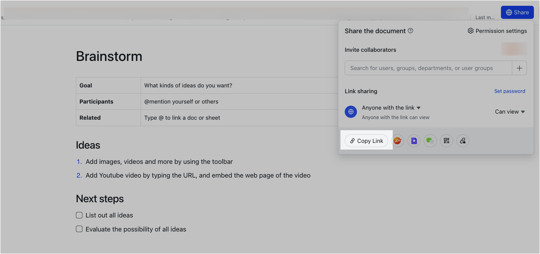 Share your document through a link