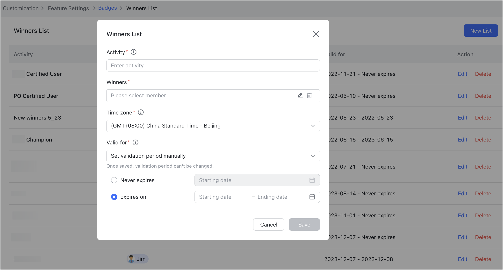 Admin | Upload and manage badges