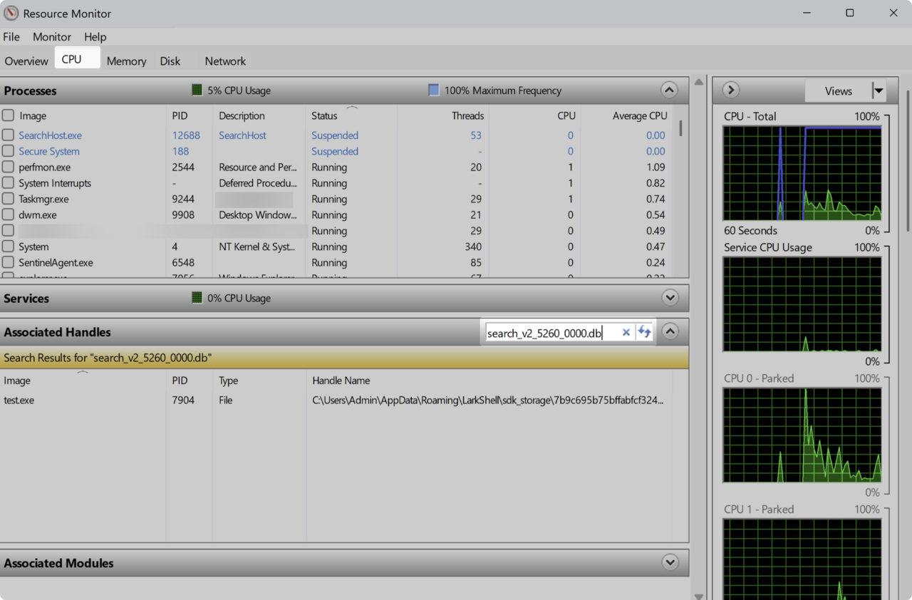What should I do if a resource file is locked when running Feishu on Windows?