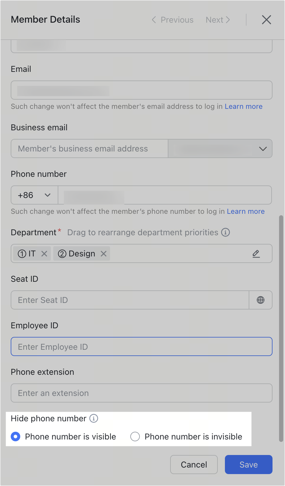 Admin | Hide specific members' phone numbers