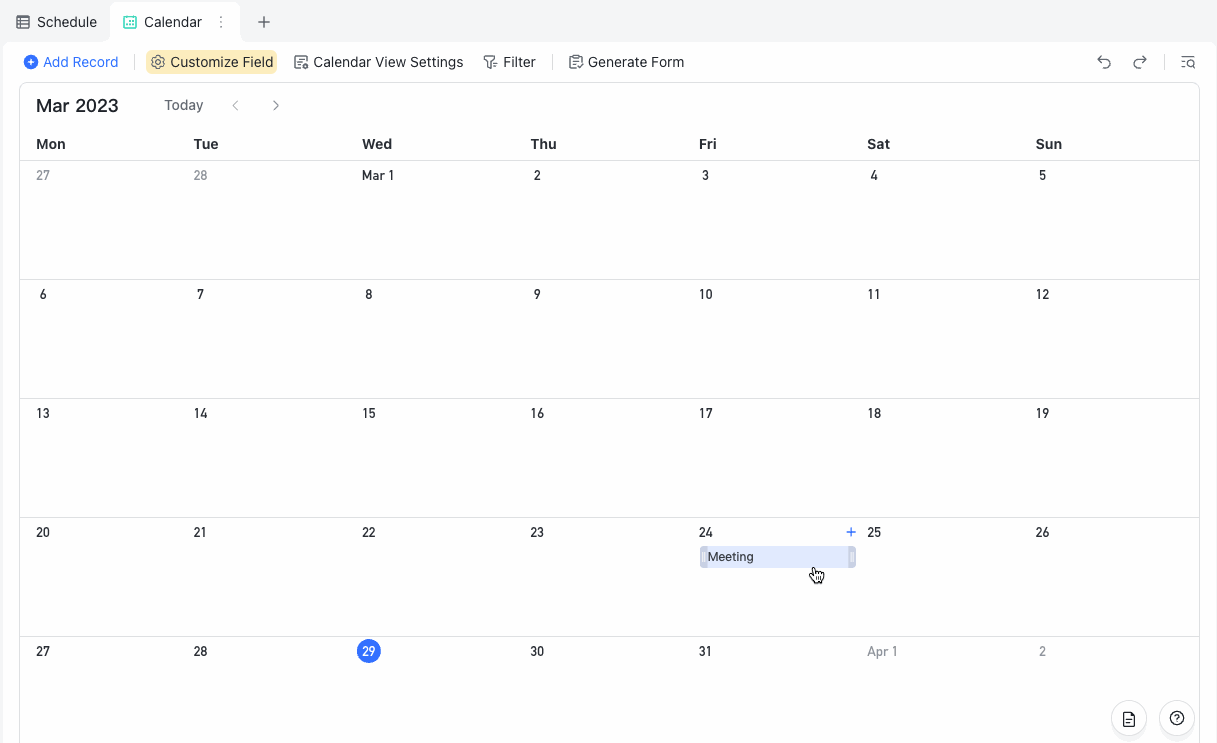 Use calendar views in Base