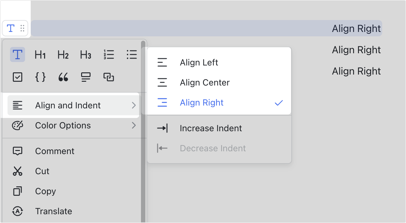 Indent and align content in Docs