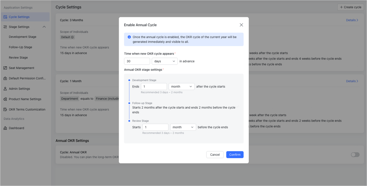 Admin | Set multiple OKR cycles