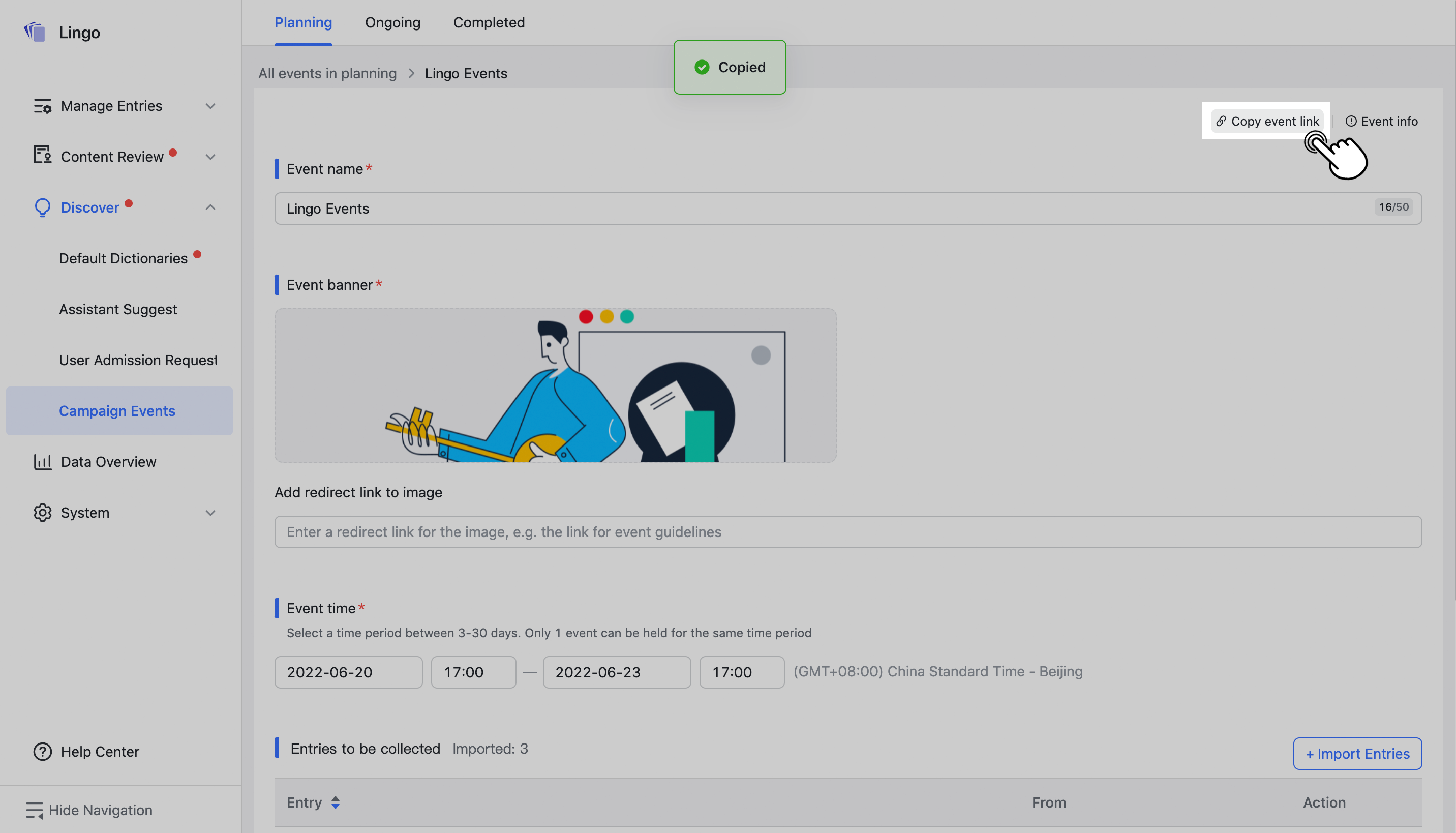 Organize operation events for Lingo