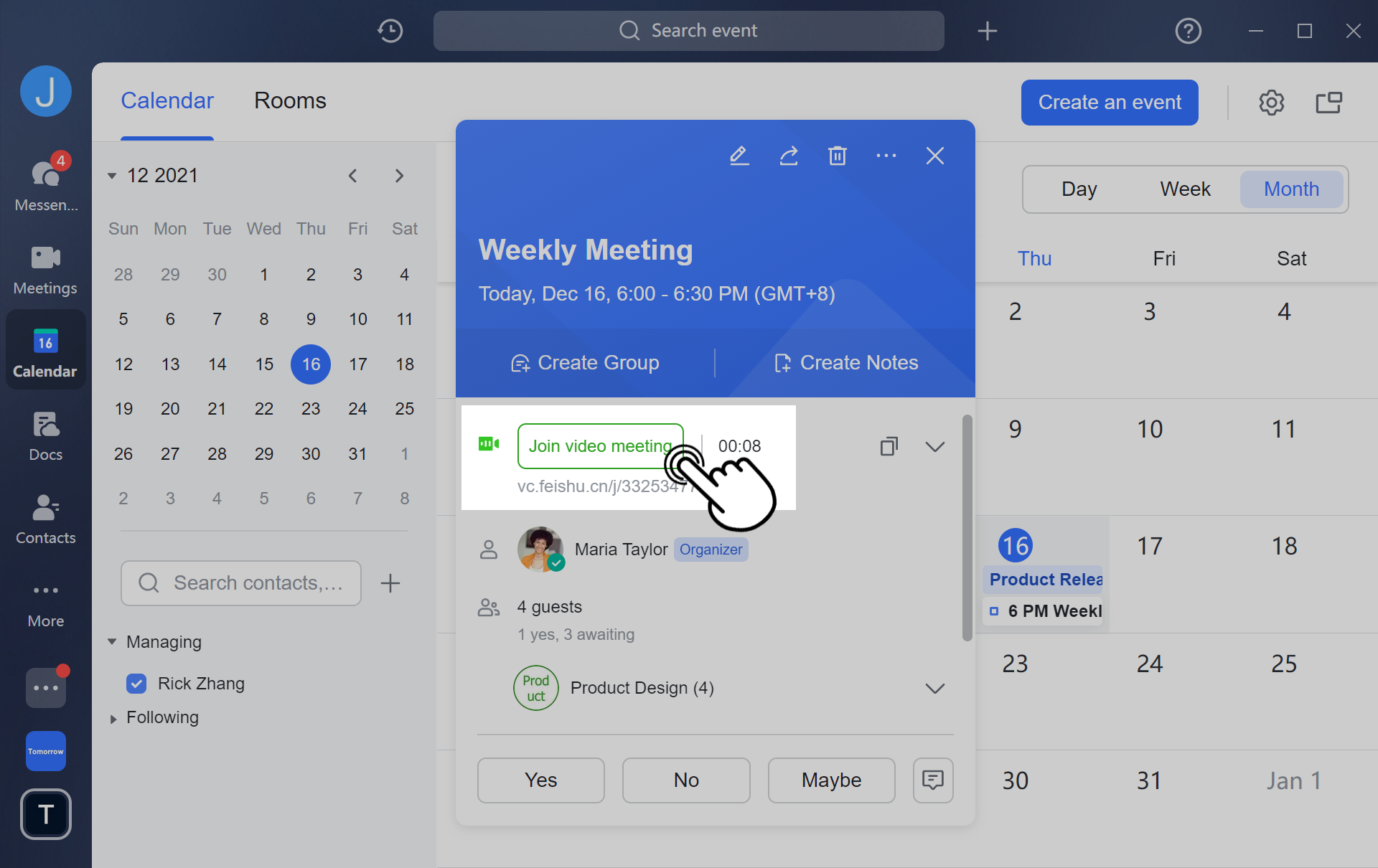 Start a call or video meeting