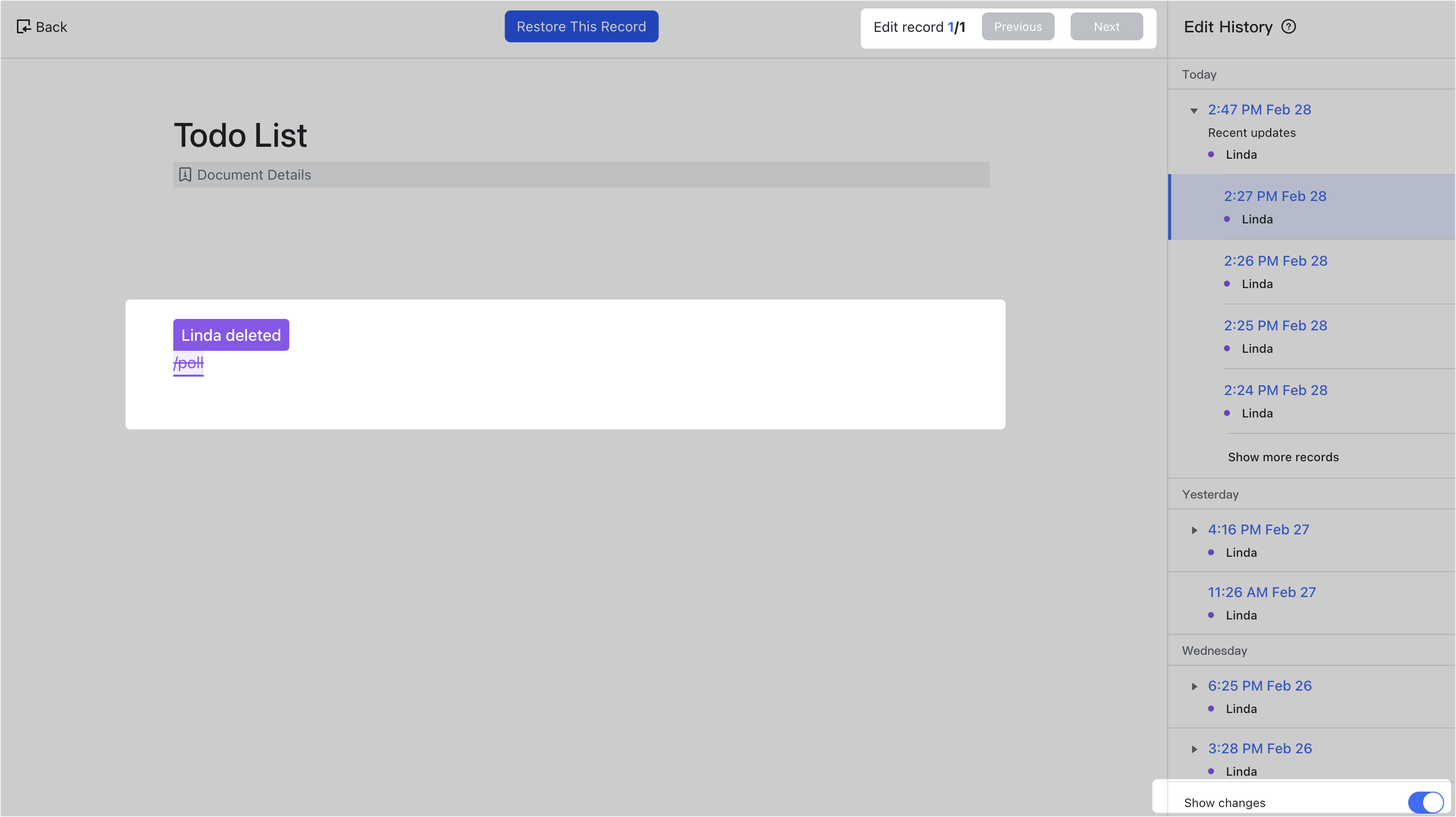 View and restore edit history in Docs