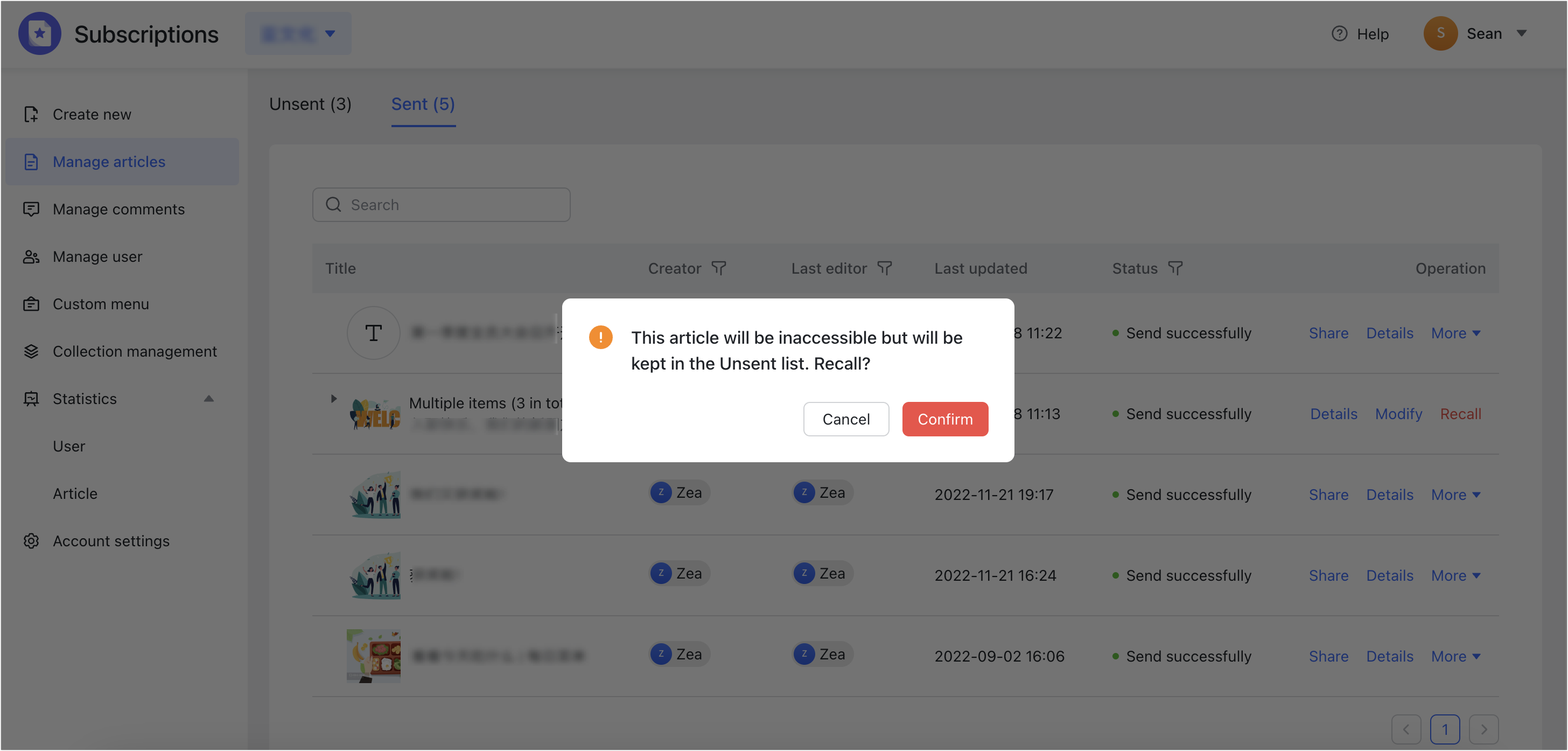 Modify, recall, or delete Subscriptions content