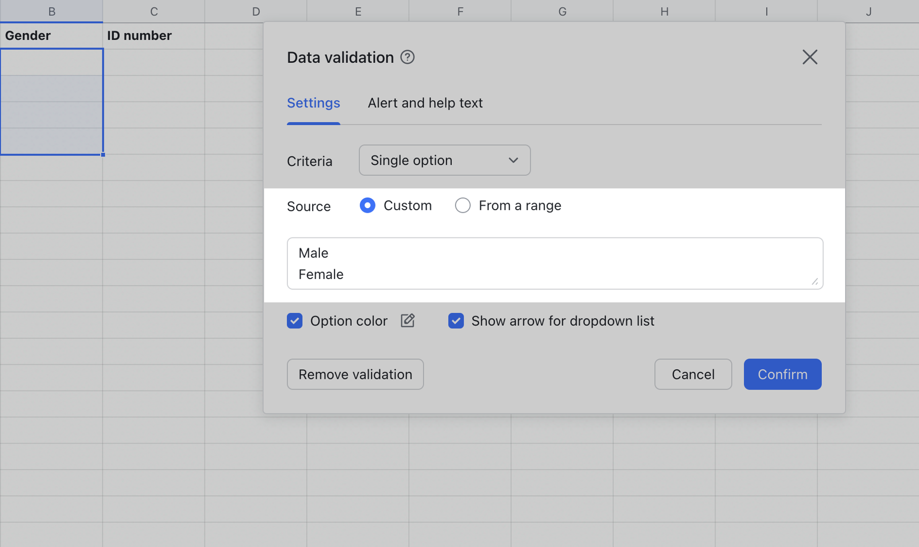 Use data validation in Sheets