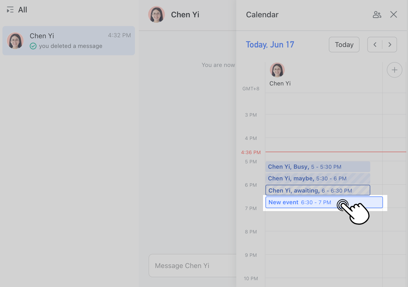 Check availability and share meeting invitations in chats