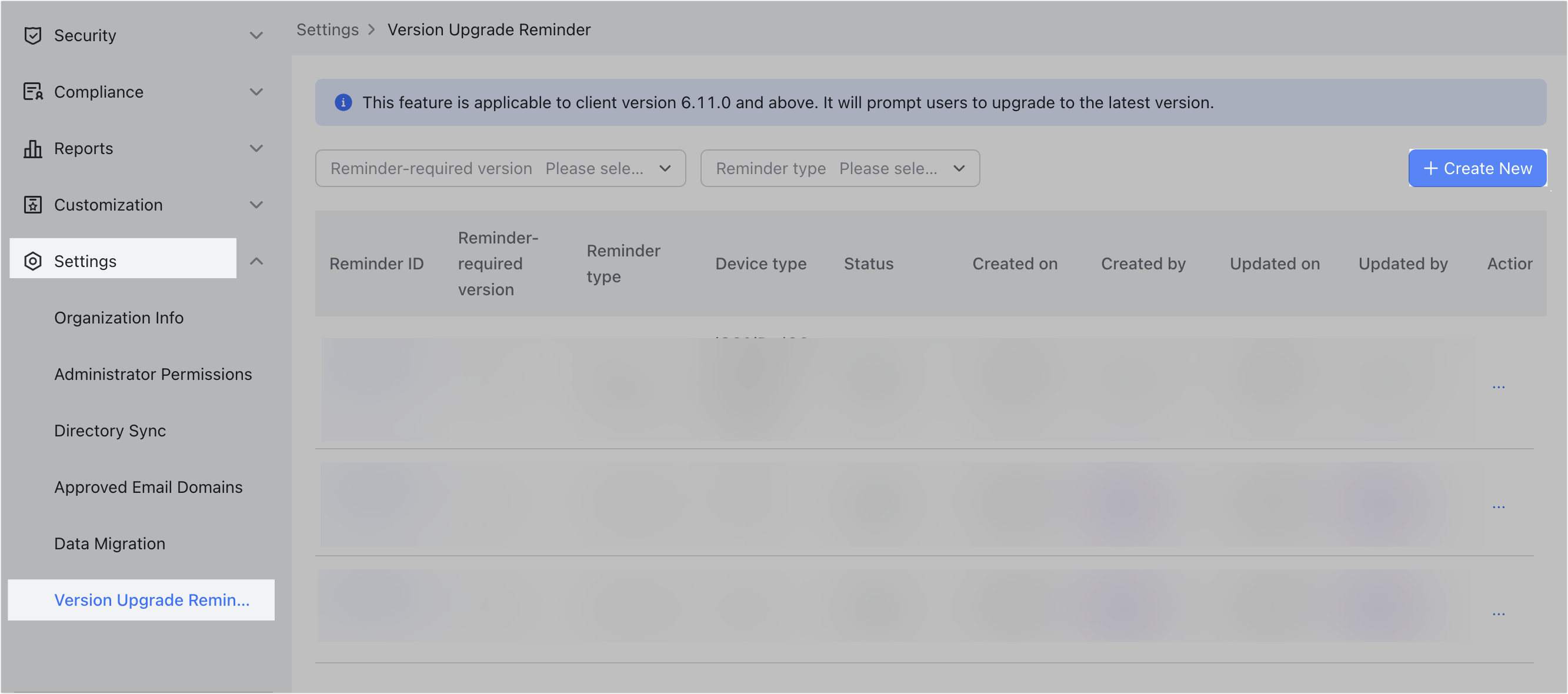 Admin | Configure version upgrade and login restriction reminders