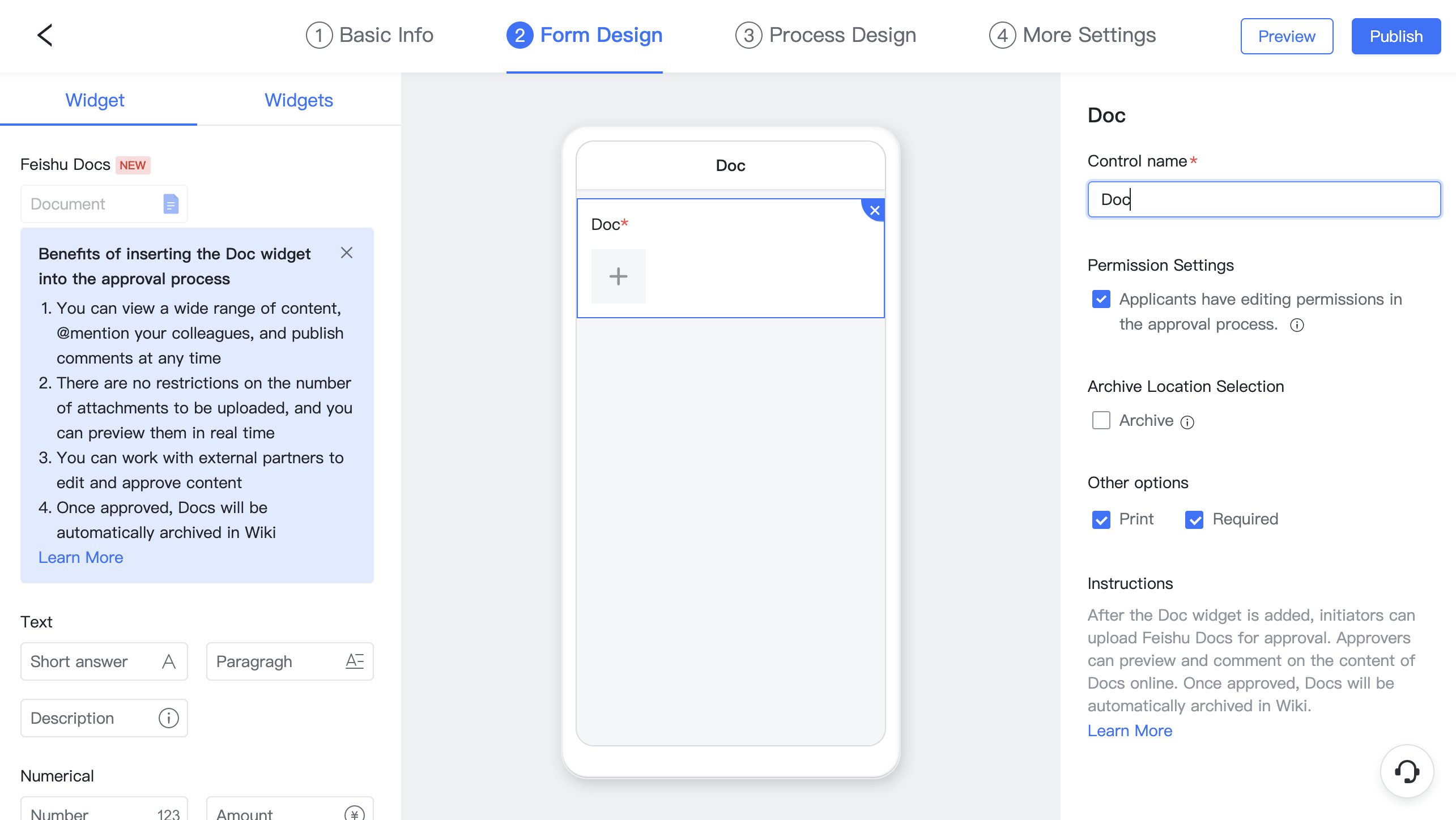 Admin | Use the Doc widget